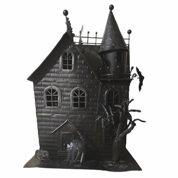 Unique Vintage | Accents | Vintage Black Metal Haunted House Tealight ...